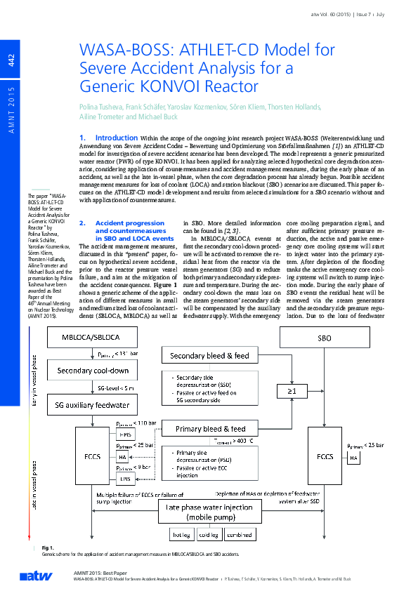 (PDF) WASA-BOSS: ATHLET-CD Model for Severe Accident Analysis for a Generic KONVOI Reactor ...
