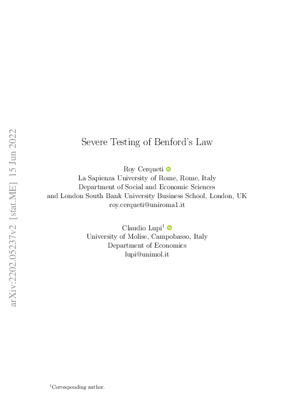 (PDF) Severe testing of Benford’s law