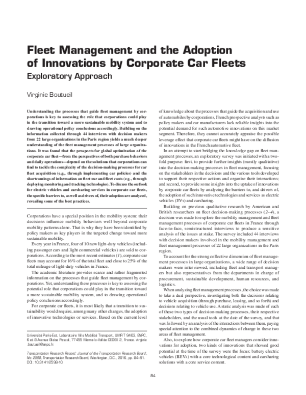 (PDF) Fleet Management and The Adoption of Innovations by Corporate Car ...