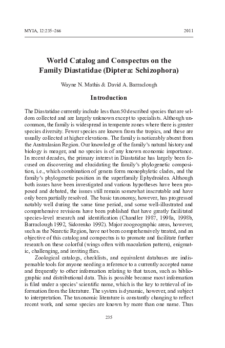 (PDF) World catalog and conspectus on the family Diastatidae (Diptera ...
