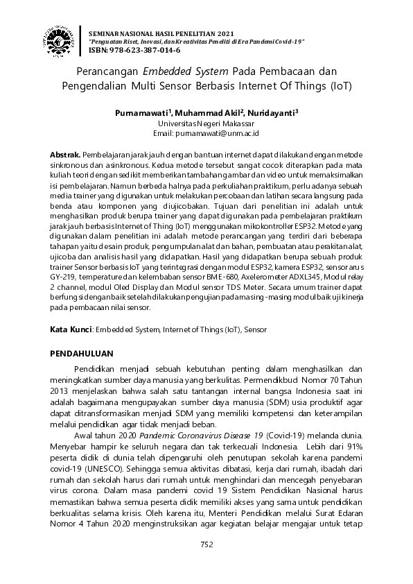 (PDF) Perancangan Embedded System Pada Pembacaan Dan Pengendalian Multi Sensor Berbasis Internet ...