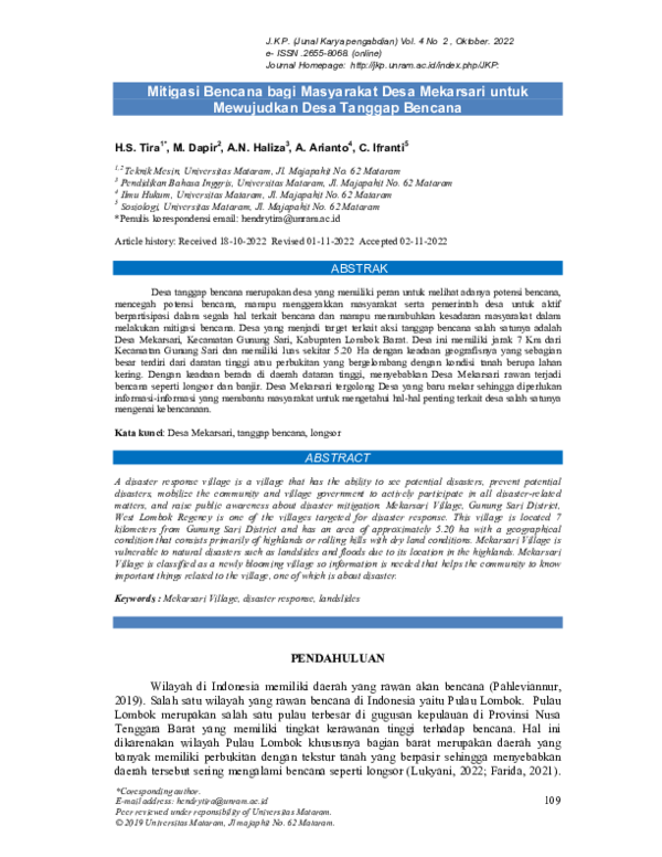 (PDF) Mitigasi Bencana bagi Masyarakat Desa Mekarsari untuk Mewujudkan Desa Tanggap Bencana