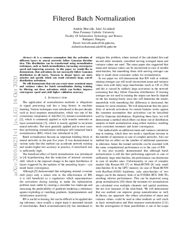 (PDF) Filtered Batch Normalization