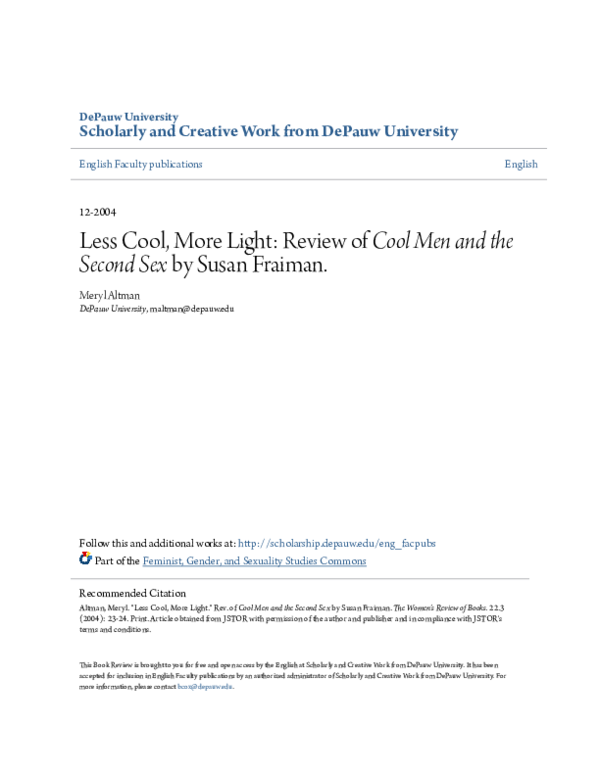 (PDF) Less Cool, More Light: Review of Cool Men and the Second Sex by ...