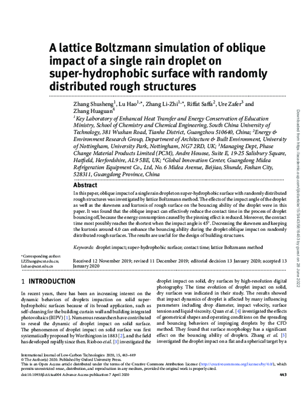 (PDF) A lattice Boltzmann simulation of oblique impact of a single rain ...