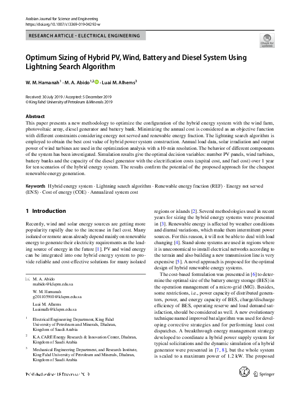 Pdf Optimum Sizing Of Hybrid Pv Wind Battery And Diesel System