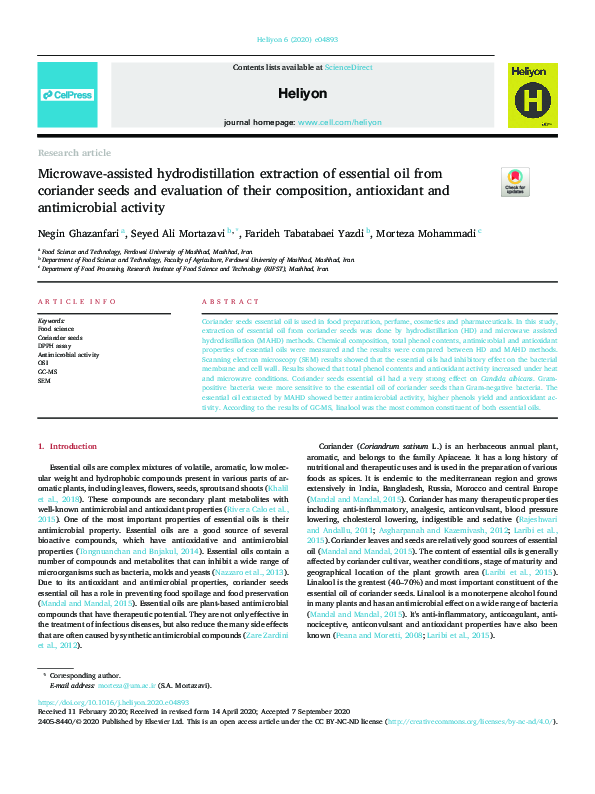(PDF) Microwave-assisted hydrodistillation extraction based on microwave-assisted preparation of ...