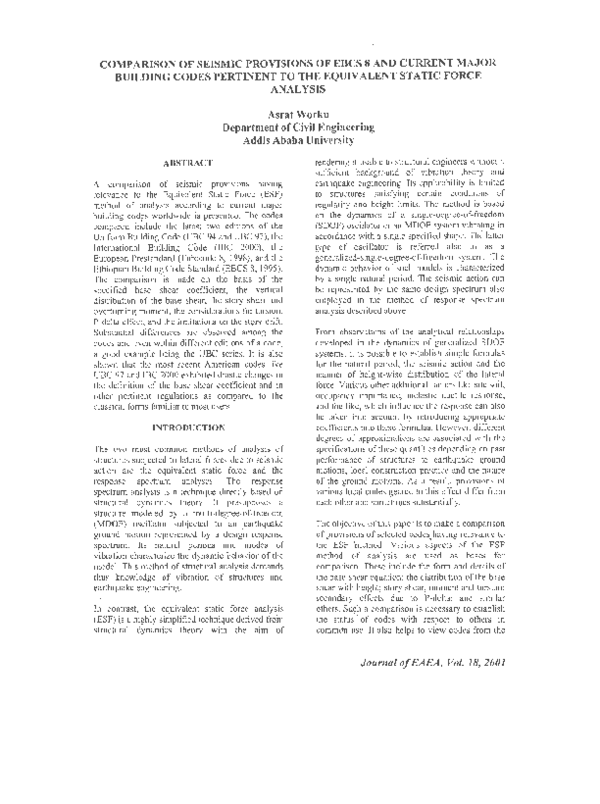 (PDF) Comparison Of Seismic Provisions Of EBCS 8 And Current Major ...
