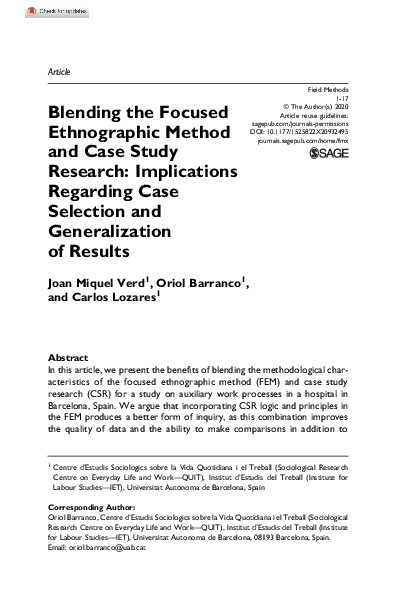 (PDF) Blending the Focused Ethnographic Method and Case Study Research: Implications Regarding ...