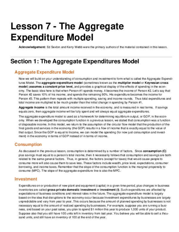 (PDF) Lesson 7 -The Aggregate Expenditure Model