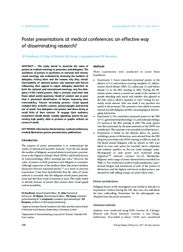(PDF) Poster presentations at medical conferences: an effective way of ...