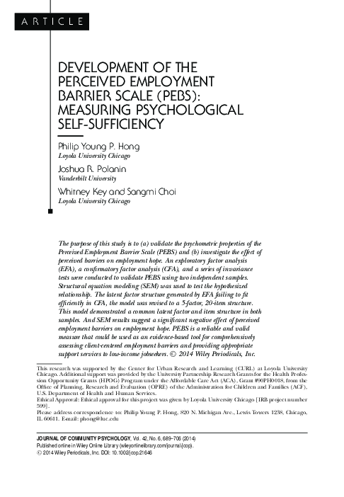 (PDF) Development of the Perceived Employment Barrier Scale (Pebs ...