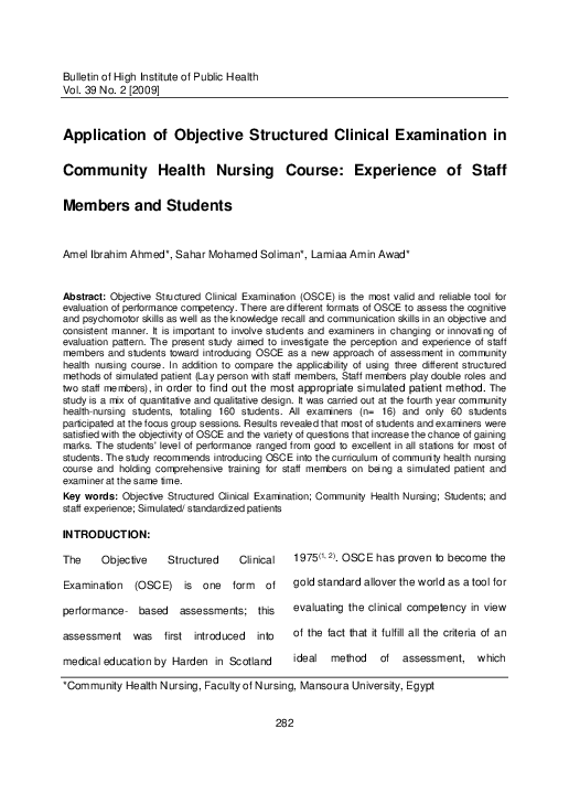 (PDF) Application of Objective Structured Clinical Examination in ...