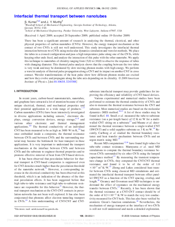 (PDF) Interfacial thermal transport between nanotubes