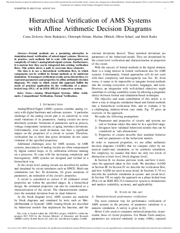 Pdf Hierarchical Verification Of Ams Systems With Affine Arithmetic Decision Diagrams
