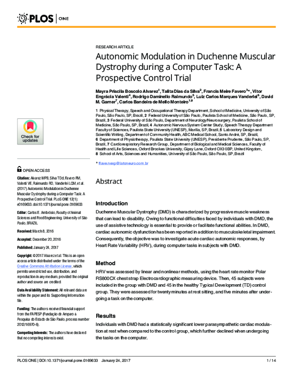 (PDF) Autonomic Modulation in Duchenne Muscular Dystrophy during a Computer Task: A Prospective ...