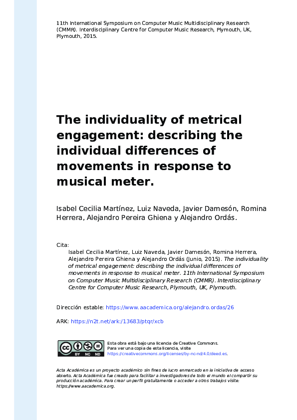(PDF) The individuality of metrical engagement: describing the ...