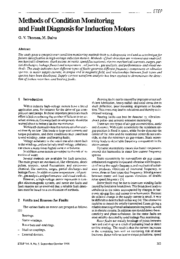 (PDF) Methods of condition monitoring and fault diagnosis for induction motors