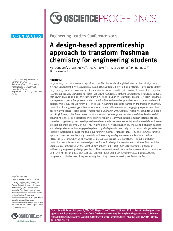 (PDF) A design-based apprenticeship approach to transform freshman ...