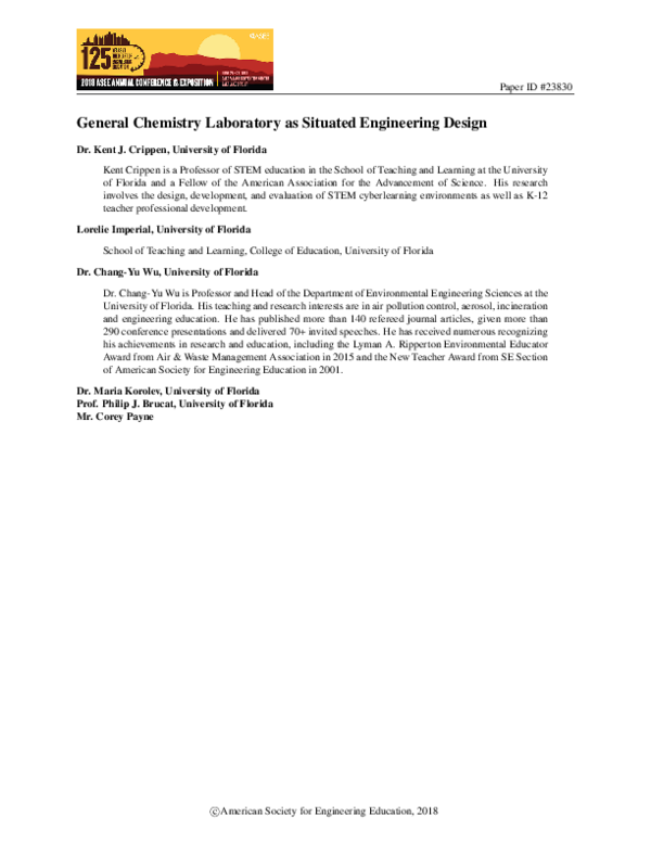 (PDF) Board 160: General Chemistry Laboratory as Situated Engineering ...