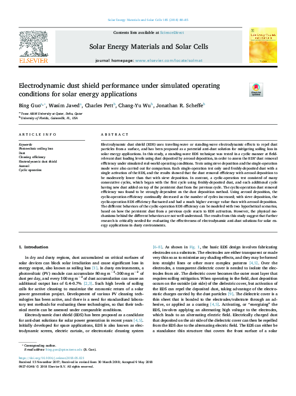 (PDF) Electrodynamic dust shield performance under simulated operating ...