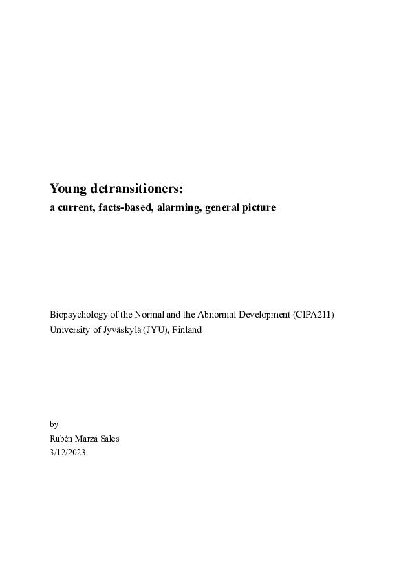 (PDF) Young Detransitioners: a current, facts-based, alarming, general ...
