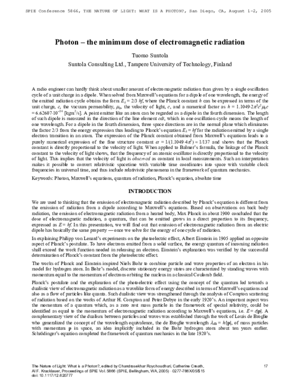 (PDF) Photon: the minimum dose of electromagnetic radiation