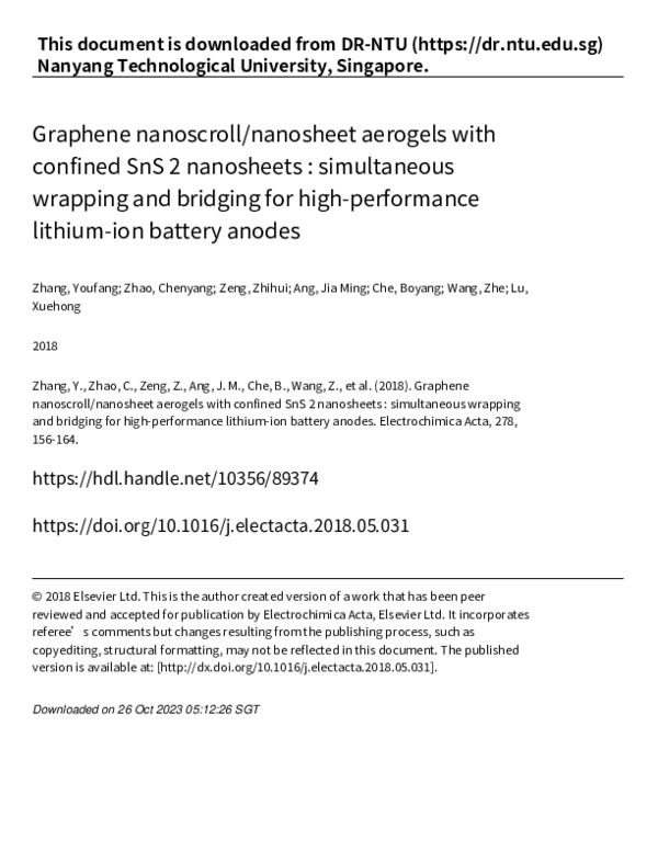 (PDF) Graphene nanoscroll/nanosheet aerogels with confined SnS2 ...