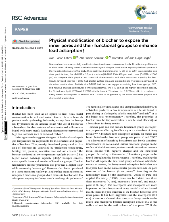 (PDF) Physical modification of biochar to expose the inner pores and ...