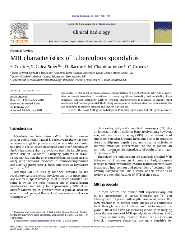 (PDF) MRI characteristics of tuberculous spondylitis