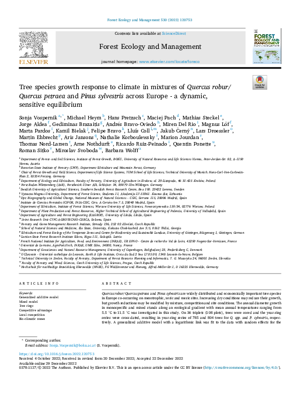 (PDF) Tree species growth response to climate in mixtures of Quercus robur/Quercus petraea and ...