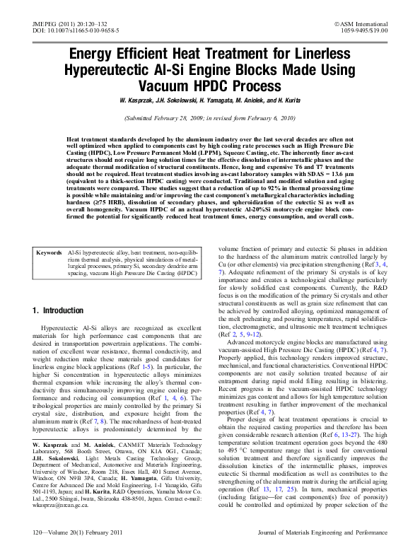 (PDF) Energy Efficient Heat Treatment for Linerless Hypereutectic Al-Si ...