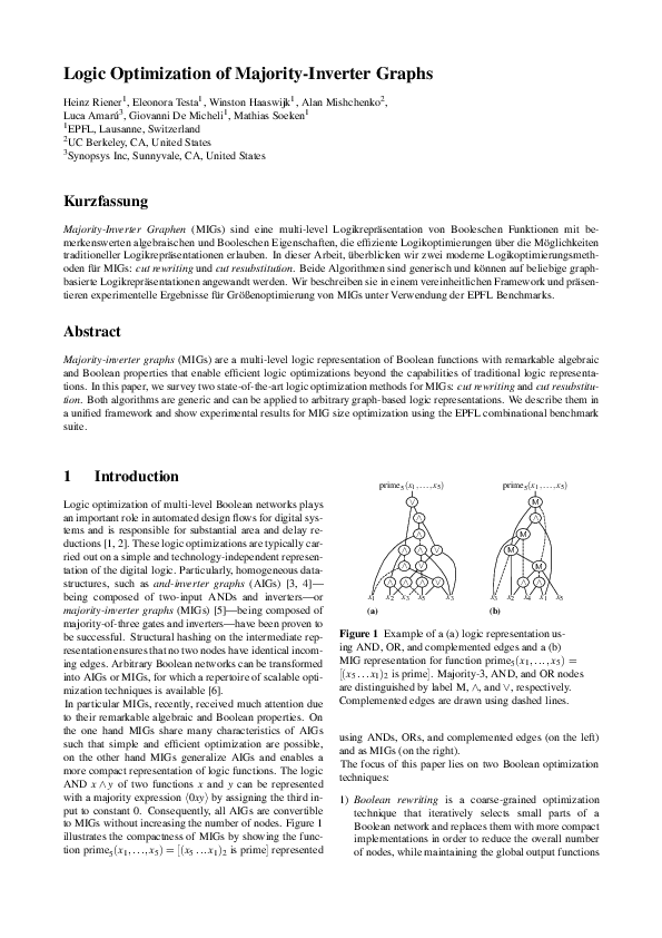 (PDF) Logic Optimization of Majority-Inverter Graphs