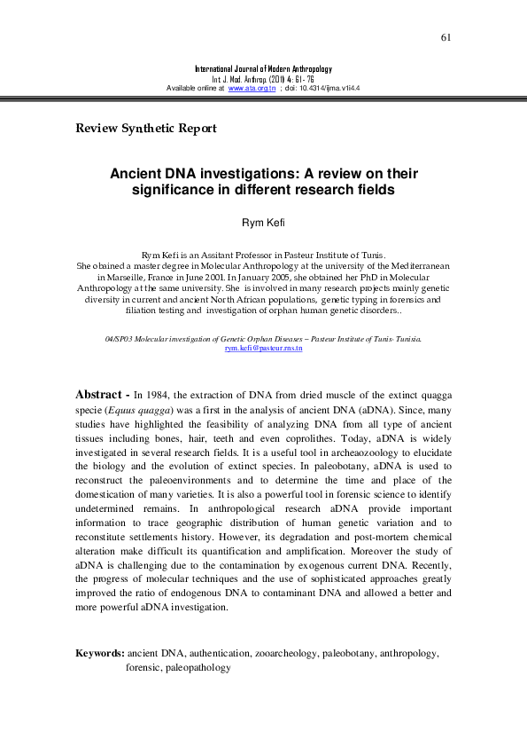 (PDF) Ancient DNA investigations: A review on their significance in ...
