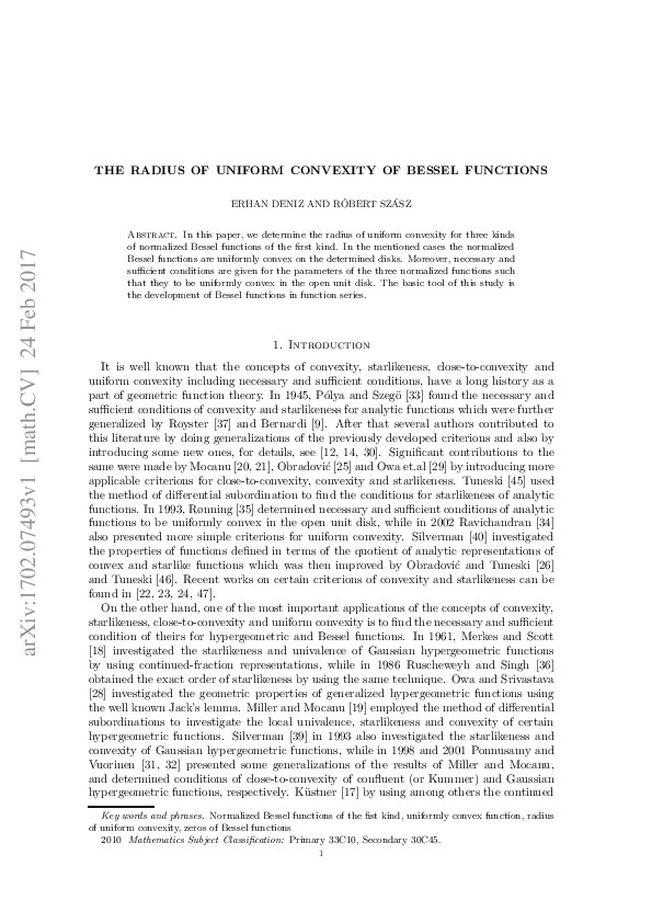 (PDF) The radius of uniform convexity of Bessel functions