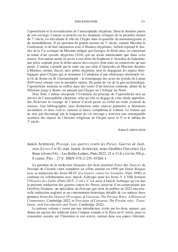 (PDF) review of J. Auberger, G. Greatrex, "Procope, Les guerres contre ...