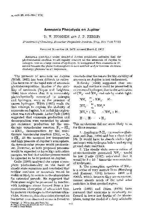 (PDF) Ammonia photolysis on Jupiter
