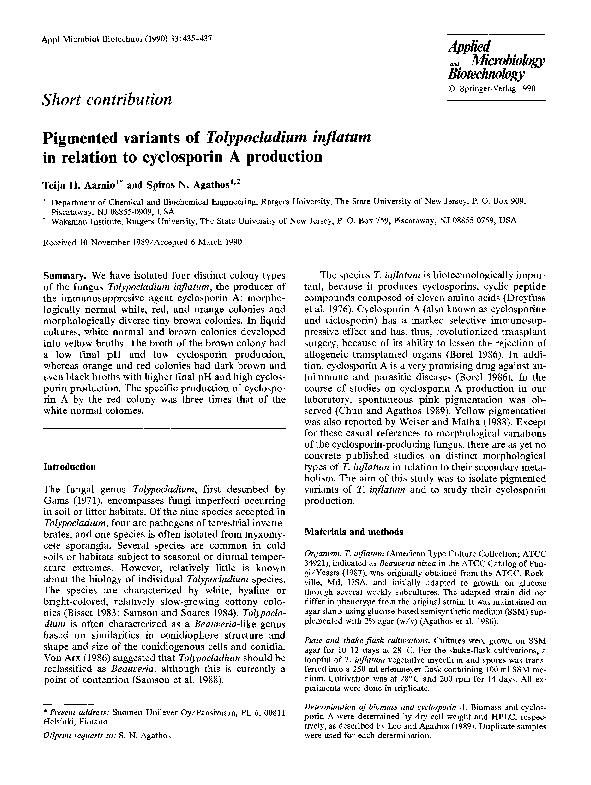 (PDF) Pigmented variants of Tolypocladium inflatum in relation to ...