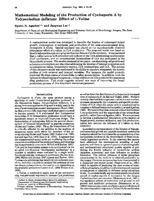(PDF) Mathematical modeling of the production of cyclosporin A by Tolypocladium inflatum: Effect ...
