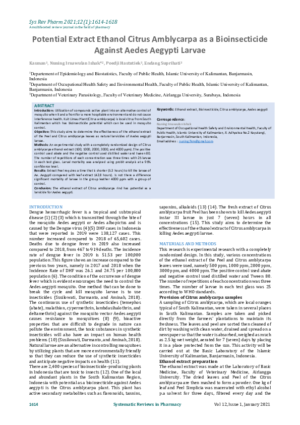 (PDF) Potential Extract Ethanol Citrus Amblycarpa as a Bioinsecticide ...