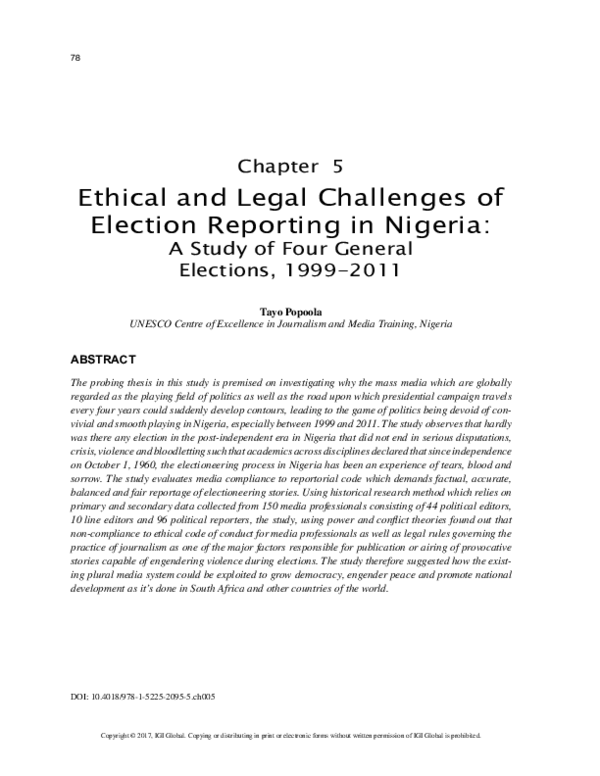 (PDF) Ethical and Legal Challenges of Election Reporting in Nigeria