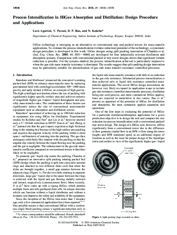(PDF) Process Intensification in HiGee Absorption and Distillation ...