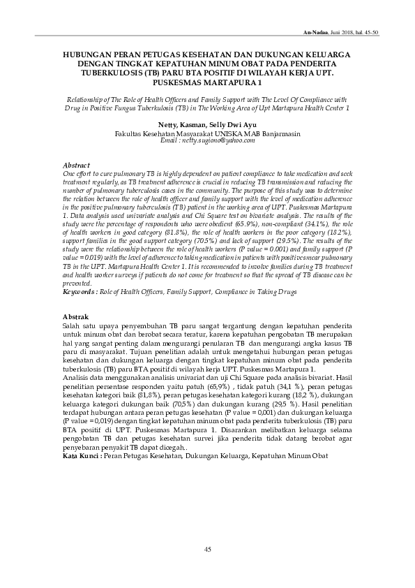 (PDF) Hubungan Peran Petugas Kesehatan Dan Dukungan Keluarga Dengan Tingkat Kepatuhan Minum Obat ...