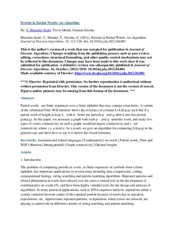 (PDF) Periods in partial words: An algorithm