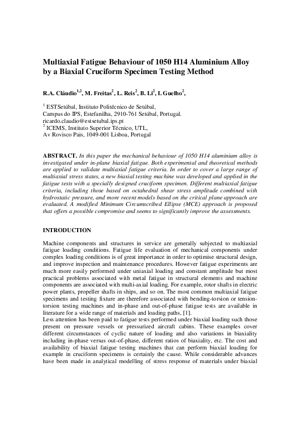 (PDF) Multiaxial Fatigue Behaviour of 1050 H14 Aluminium Alloy by a ...