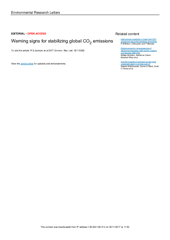 (PDF) Stabilizing Global CO2 Emissions: Key Warning Signs