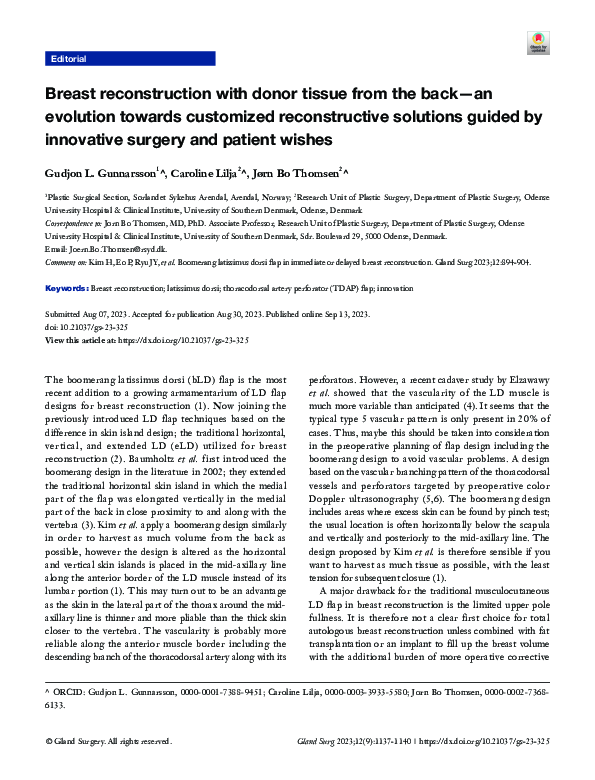 (PDF) Breast reconstruction with donor tissue from the back—an ...