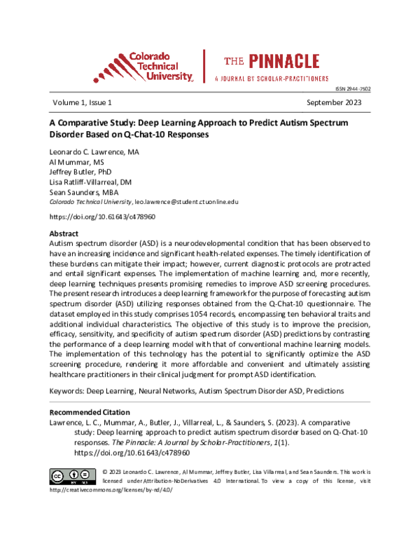 (PDF) A Comparative Study: Deep Learning Approach to Predict Autism Spectrum Disorder Based on Q ...