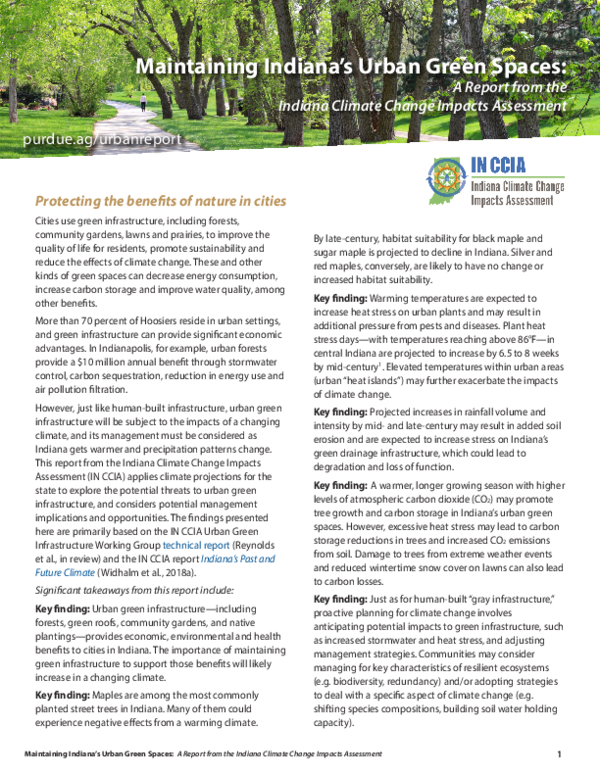 (PDF) Maintaining Indiana's Urban Green Spaces: A Report from the ...