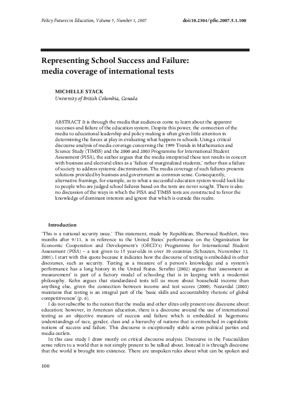(PDF) Representing School Success and Failure: Media Coverage of ...